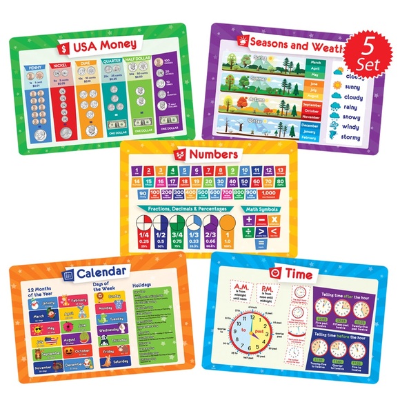 Other | Learning Placemats Set Money Numbers Weather Calendar Time ...